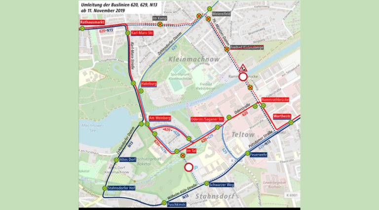 Rammrathbrücke: Umleitung der Buslinien 620, 629, N13 - Teltower ...